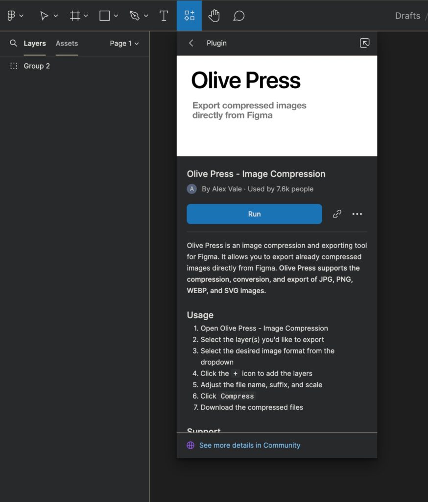 FigmaからWebPで書き出しす方法。Olive Pressの使い方。 / メモ / いがわ
